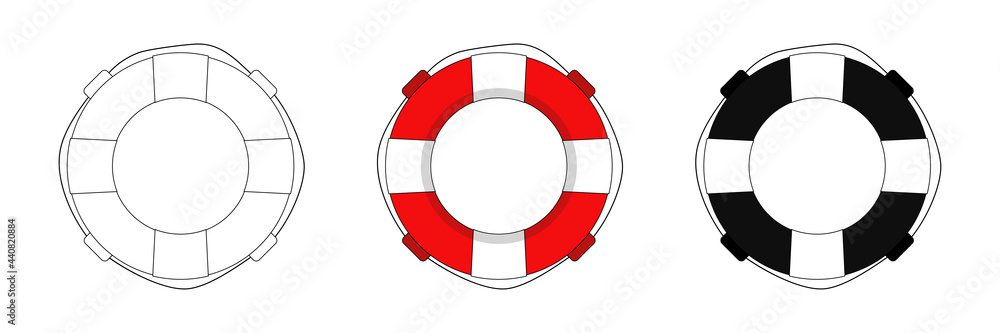 Lifebuoy set of hand-drawn illustrations. Vector graphics of swimming ...