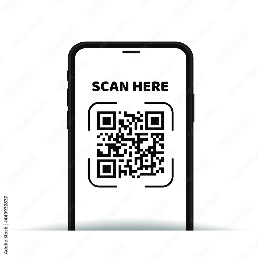 Scanning QR Code with mobile phone and text scan here vector ...