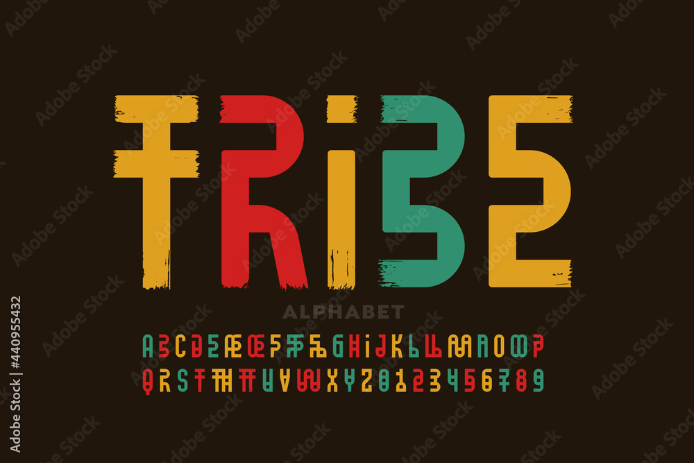 Tribal style font, alphabet letters and numbers vector illustration ...