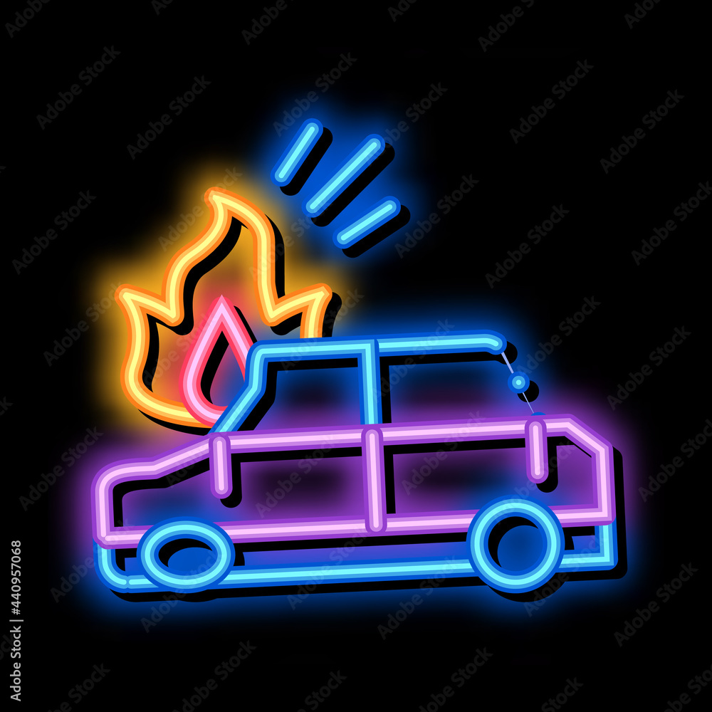 car ignition neon light sign vector. Glowing bright icon car ignition ...