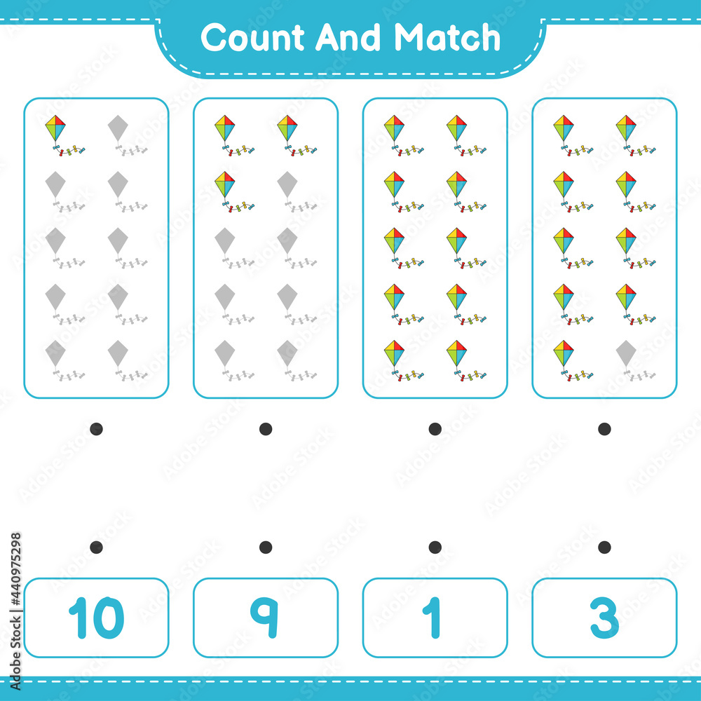 Count and match, count the number of Kite and match with the right ...