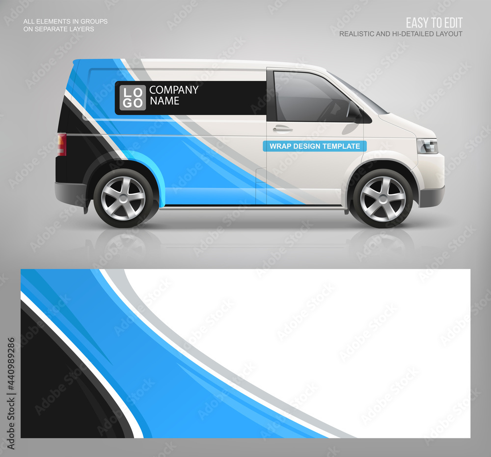 Realistic Van mockup and wrap decal for livery branding design and ...