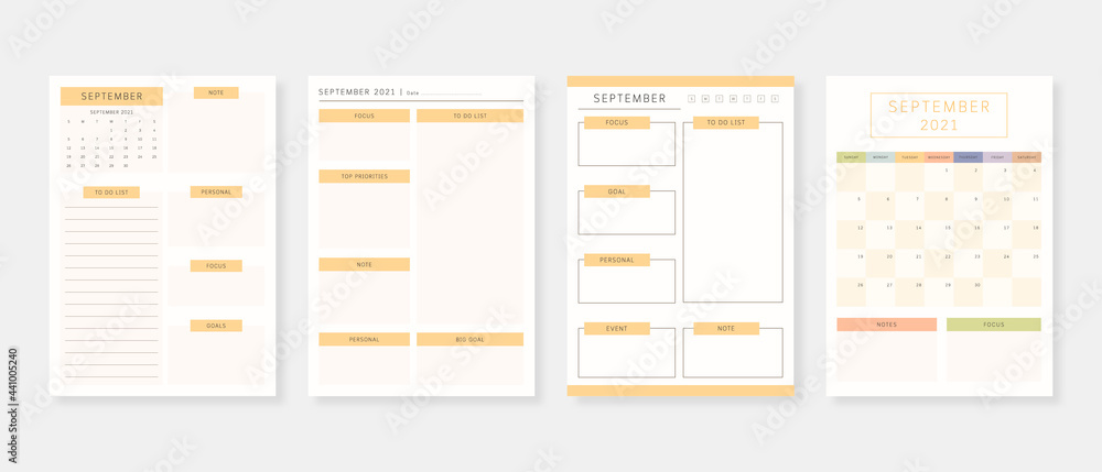 September 2021 - Planner. Modern planner template set. Set of planner ...