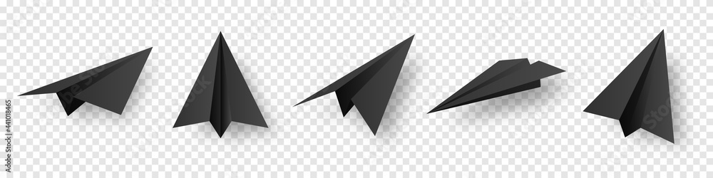 Realistic black handmade paper planes isolated on transparent ...