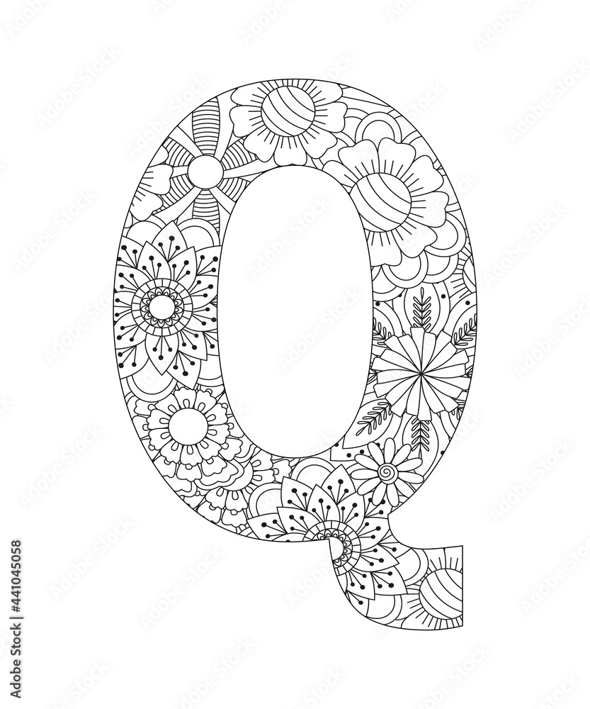 Coloring page Alphabet for kids with cute characters in doodle style ...