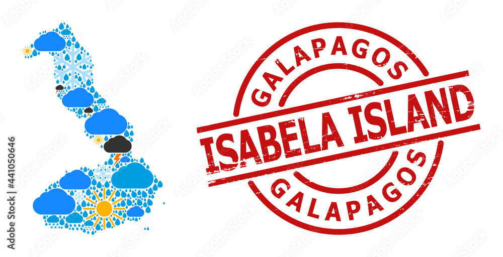 Climate mosaic map of Galapagos - Isabela Island, and scratched red ...