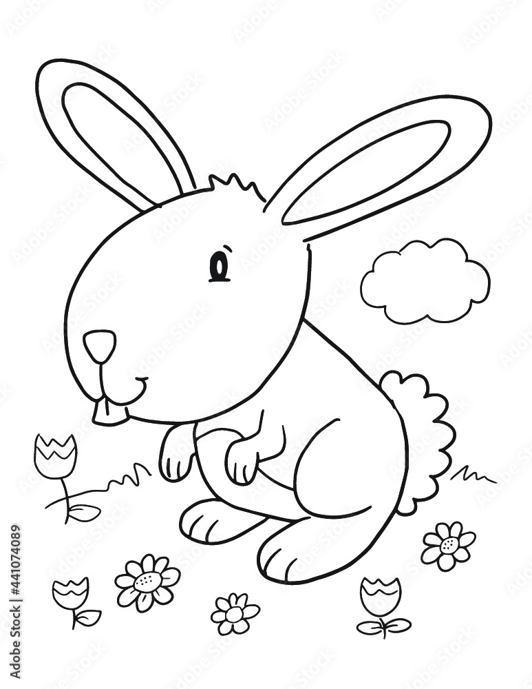 Cute Easter Bunny Rabbit Coloring Page Vector Illustration Art Stock ...