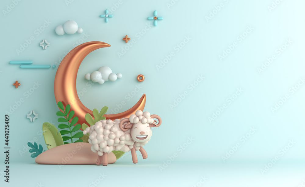 Eid al adha islamic decoration background with goat sheep arabic ...