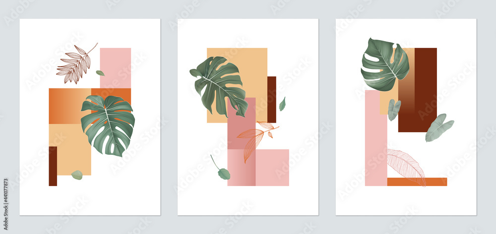 Botany poster template design, various leaves with geometric shapes ...