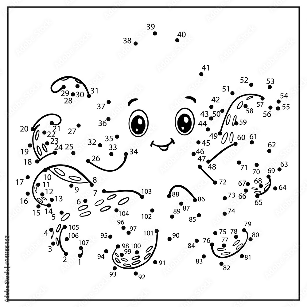 Dot to dot game. Connect by dots drawing of cartoon octopus. Coloring ...