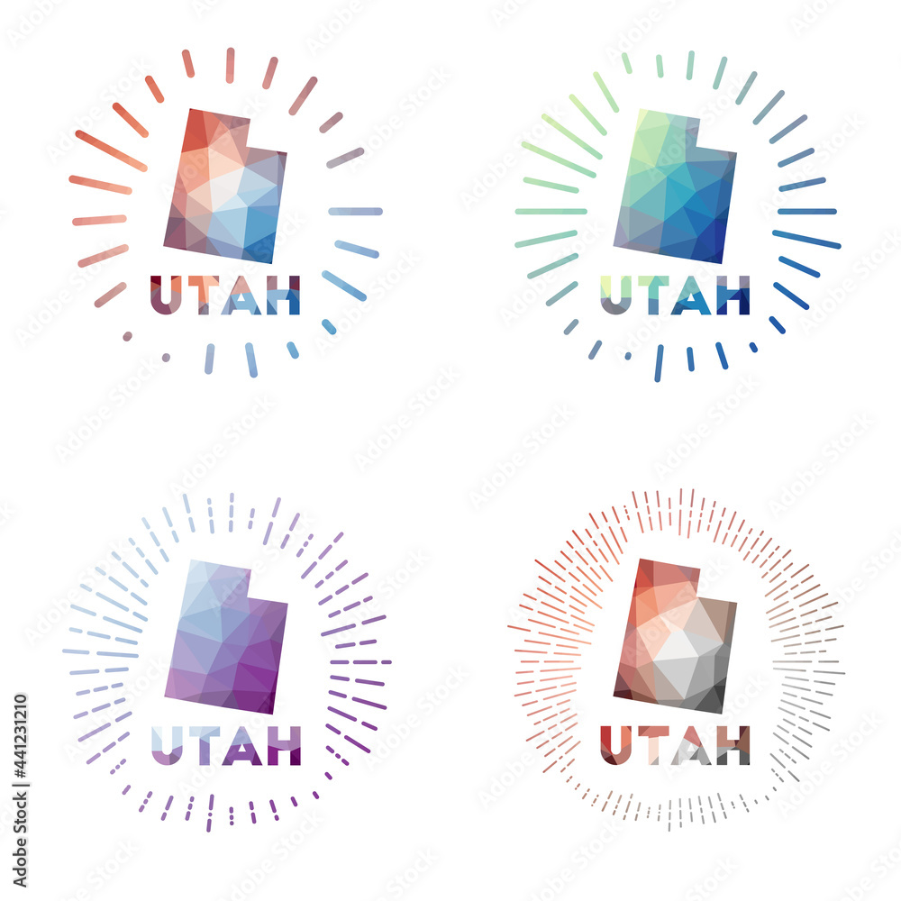 Utah low poly sunburst set. Logo of us state in geometric polygonal ...