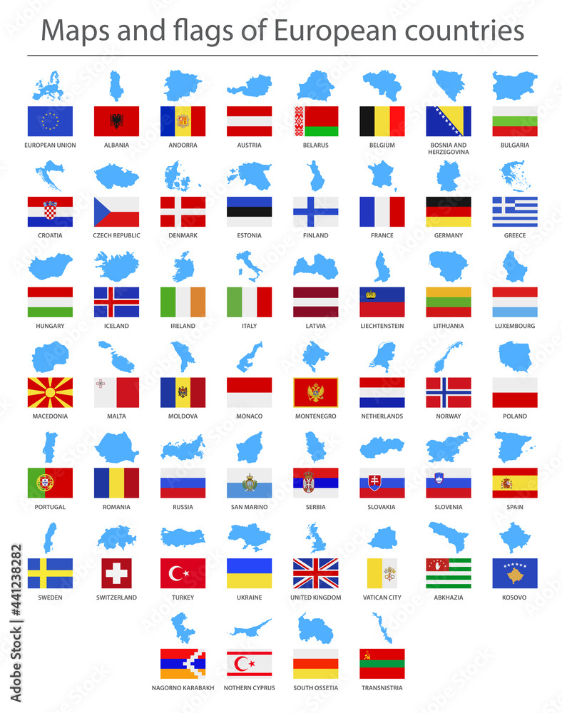 Europe. Country border maps and flags. Vector illustration Stock Vector ...