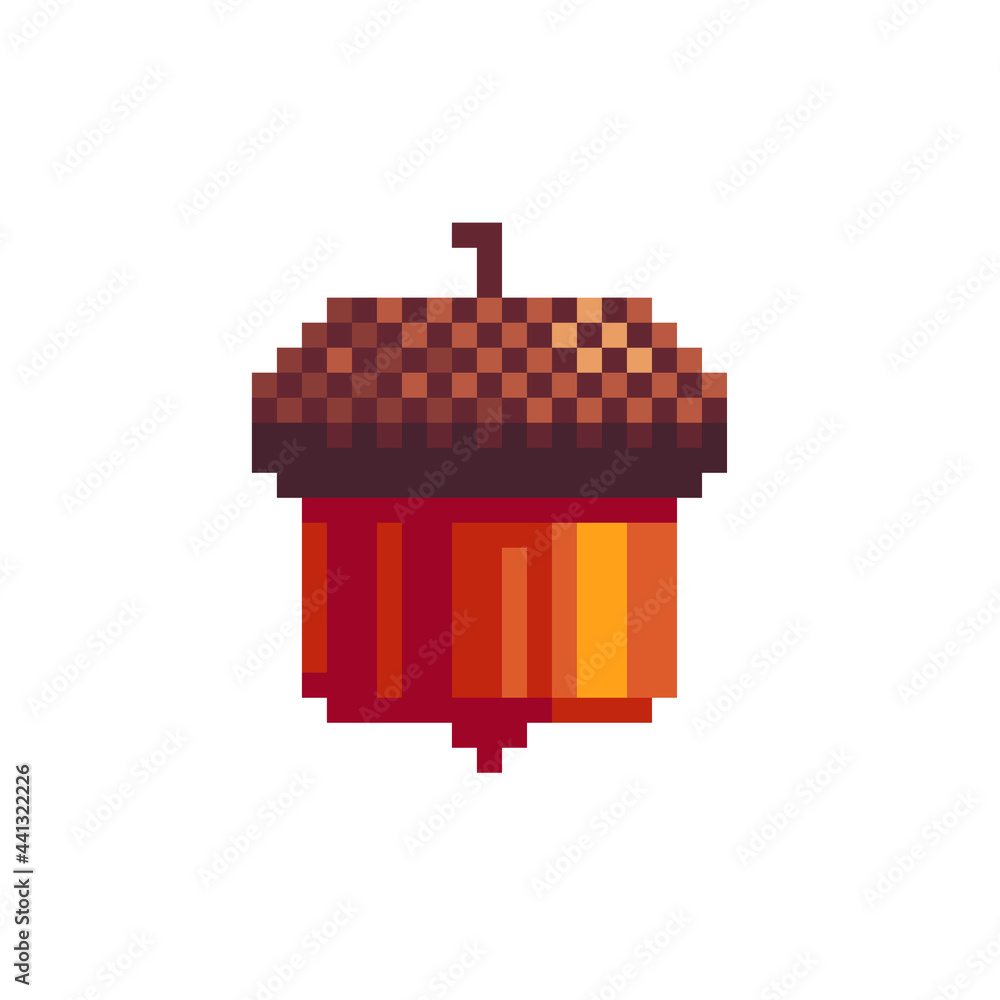 Acorn pixel art embroidery needlework mosaic icon. Isolated vector ...