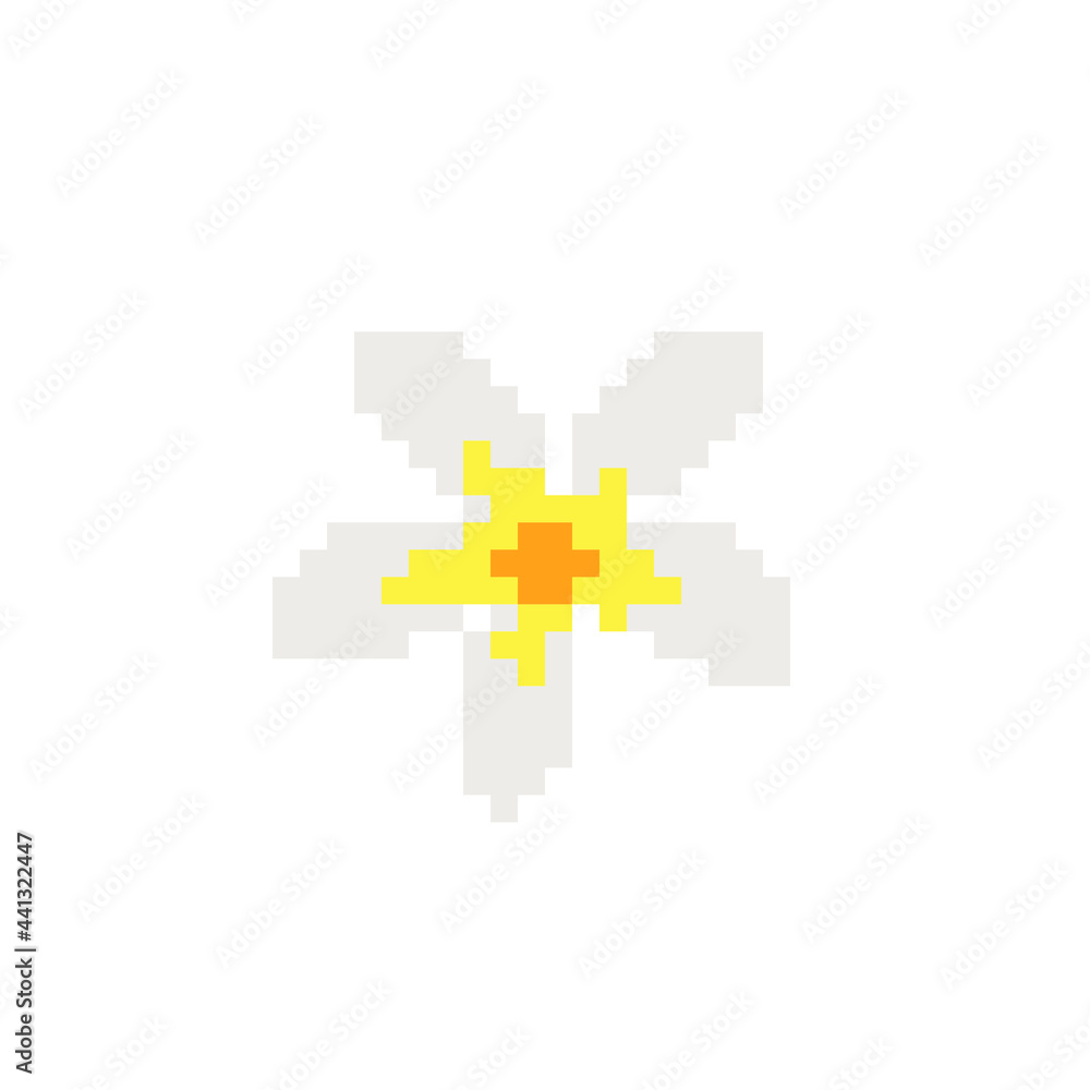 Plumeria white Hawaiian flower pixel art icon. Isolated vector ...