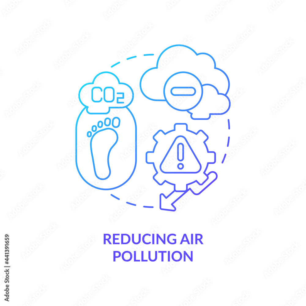 Reducing air pollution concept icon. Lowering carbon footprint abstract ...
