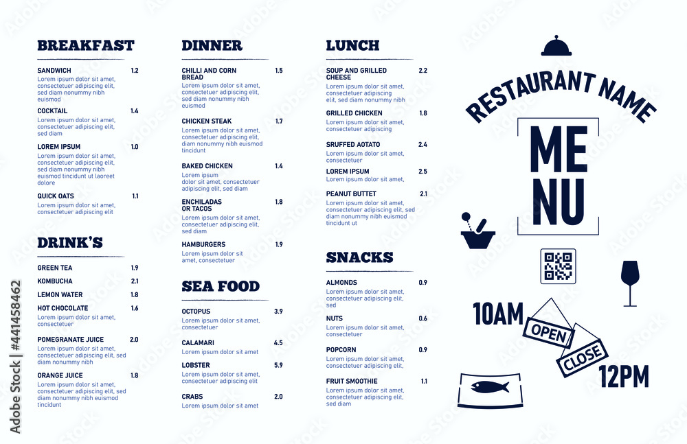 Restaurant cafe menu, template design. Single page food menu template ...