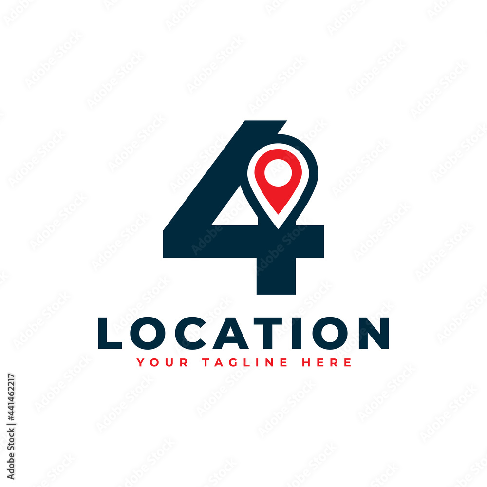 Elegant Number 4 Geotag or Location Symbol Logo. Red Shape Point ...