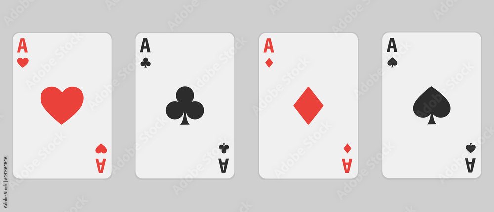 Set of four aces playing cards suits. Winning poker hand. Set of hearts ...