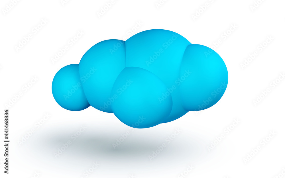 3D render realistic Cloud. Blue cloud with shadow isolated on white ...