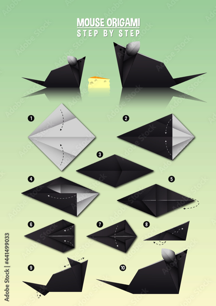 Mouse Origami Instructions Stock Vector | Adobe Stock