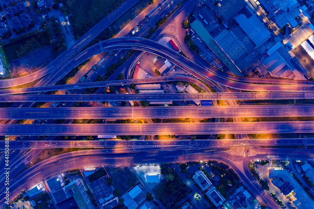 Road traffic transportation timelapse. Road and Roundabout, multilevel ...