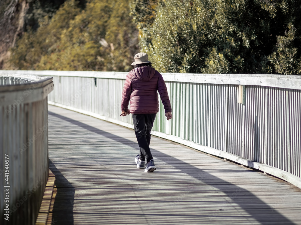 People walking at Bucklands Beach to Half Moon Bay Marina wooden ...