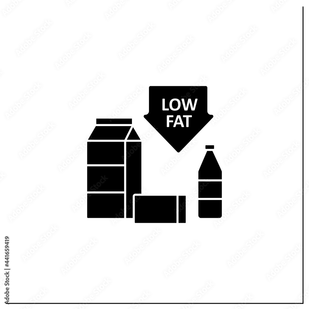 Low fat glyph icon. Skim or fat-free milk. Low-fat varieties of yogurt ...