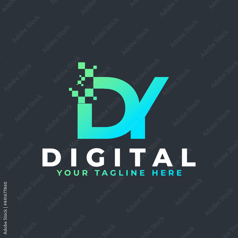 Tech Letter DY Logo. Blue and Green Geometric Shape with Square Pixel ...