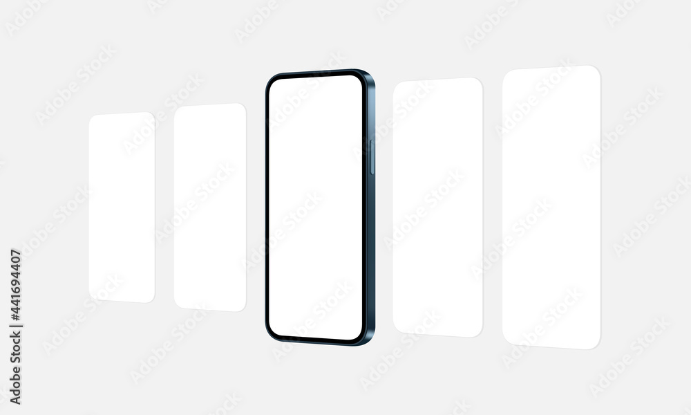 Smartphone Blue Mockup With Blank App Screens, Perspective Side View ...