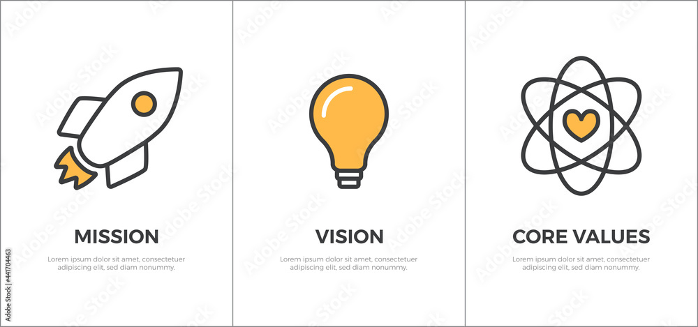 Mission, Vision and Core Values Banner Template Flat Vector Icon Stock ...