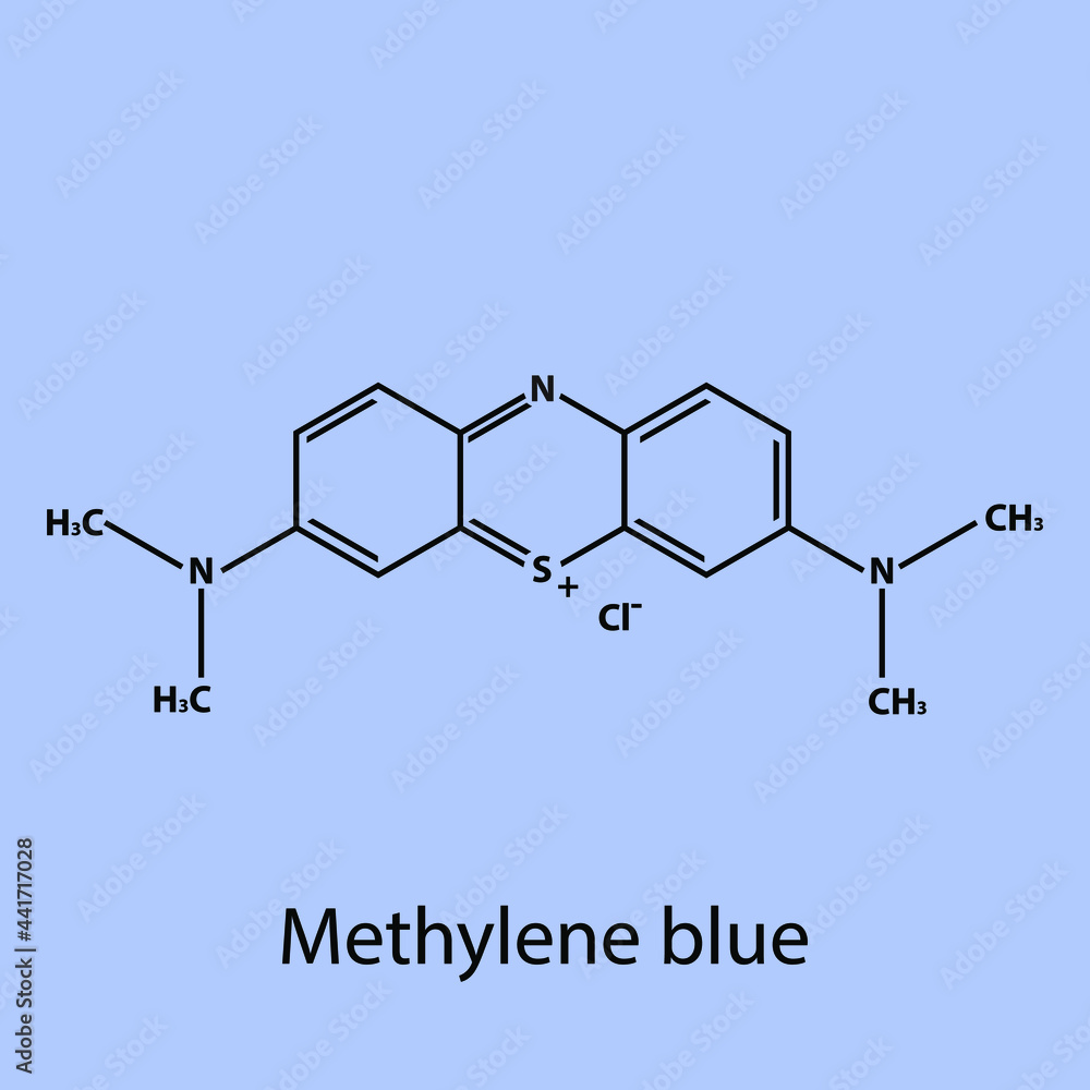 Methylene blue Dye biomolecule molecular formula. Skeletal molecule ...