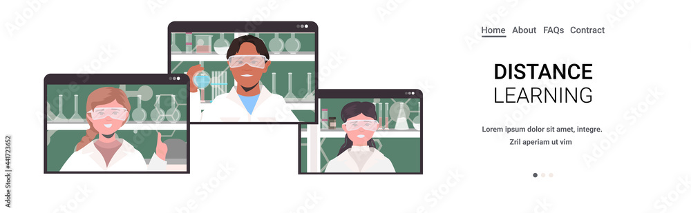 scientists holding test tubes researchers in web browser windows making ...