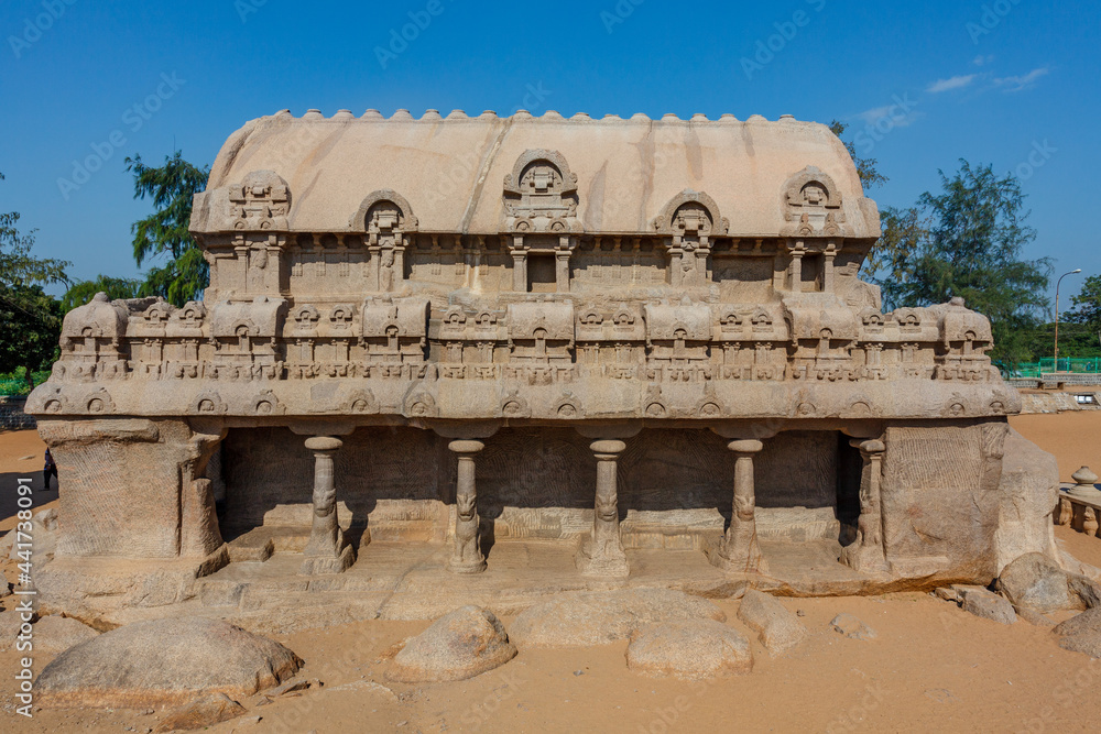 Exterior of the Bhima Ratha, one of the Pancha Rathas (Five Rathas) of ...