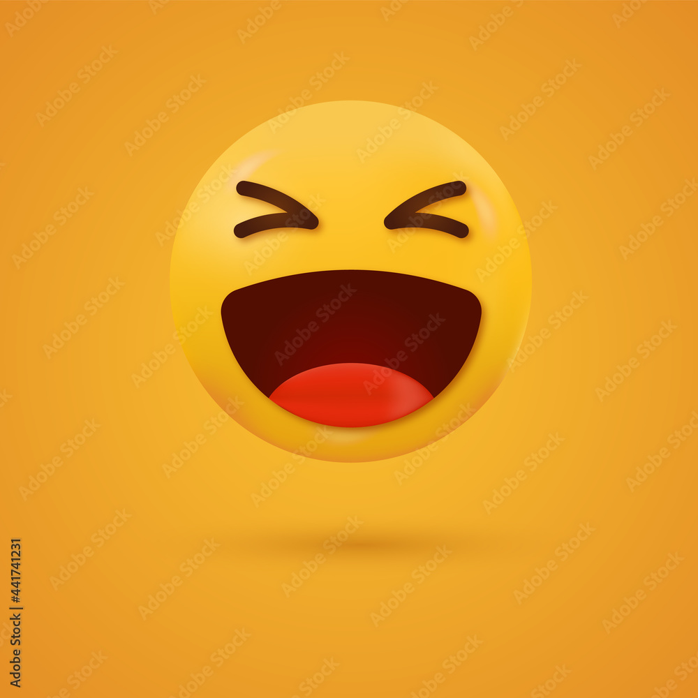 haha reaction - 3d happy face emoji with open mouth or Laughing funny ...