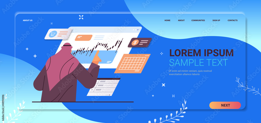 arab businessman monitoring financial stock market analyzing charts and ...