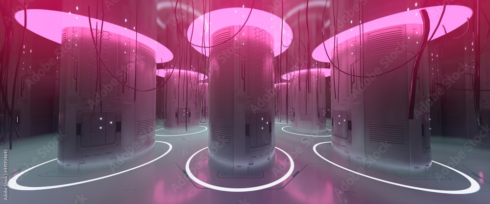 Ilustración de Stock Futuristic power station. Metal pillars with wires ...