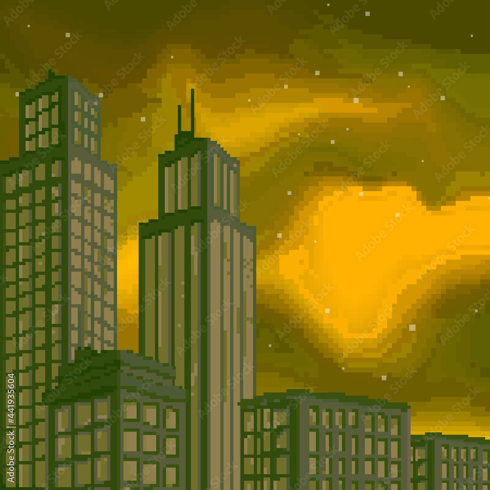 Vector illustration of pixel art city. Pixel art retro futuristic ...