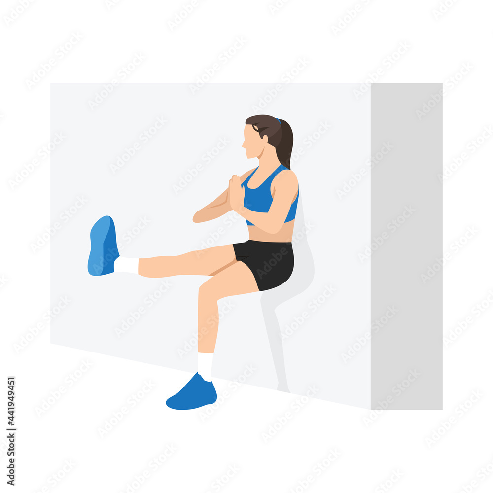 Woman doing wall sit exercise. Flat vector illustration isolated on ...