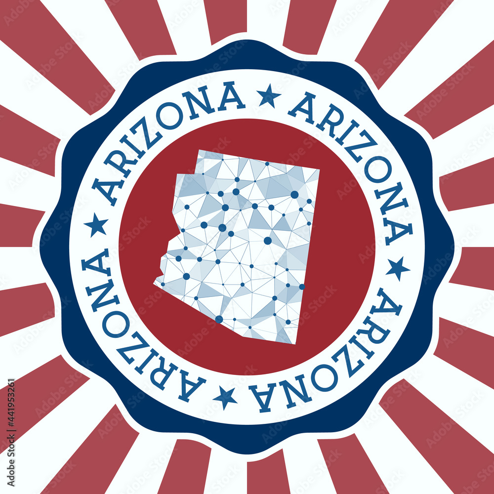 Arizona Badge. Round logo of US state with triangular mesh map and ...