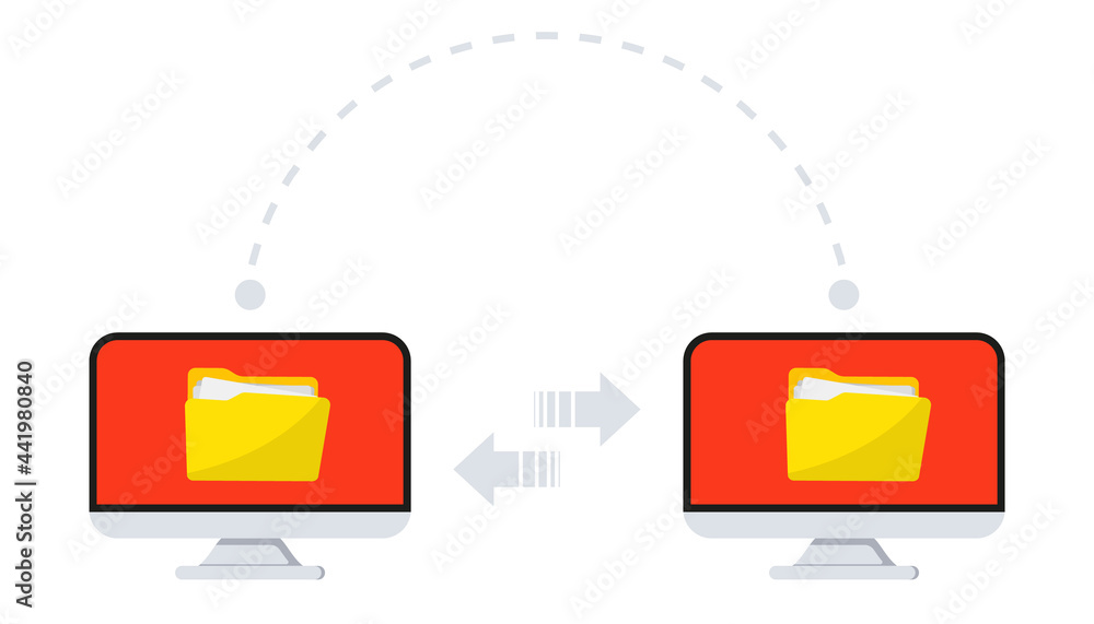 Files transfer. Transfer file of data between devices. Transmission of documents between two ...