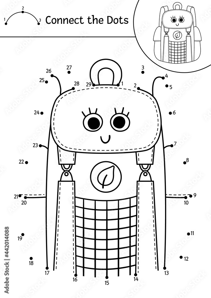 Vector camping dot-to-dot and color activity with cute kawaii tourist ...