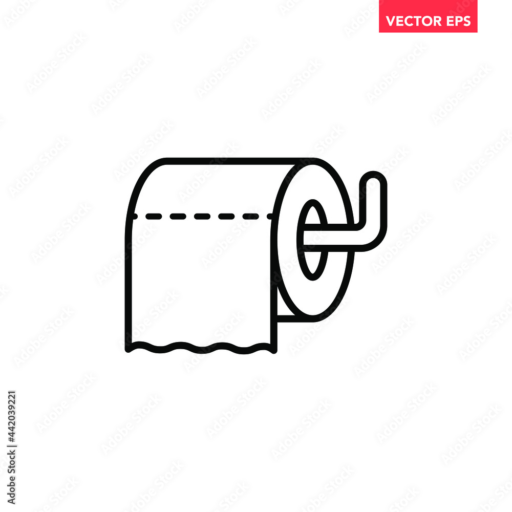 Black single toilet tissue roll with holder line icon, simple flat ...