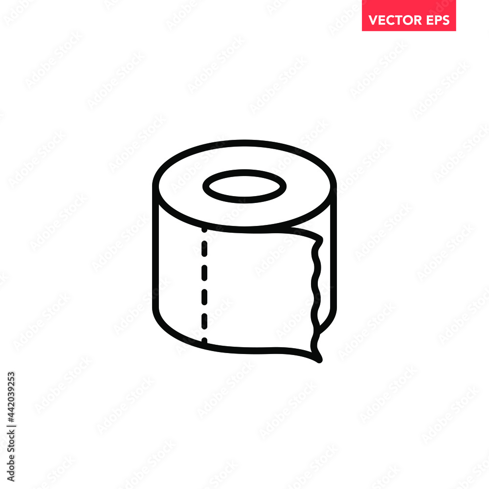 Black single tissue paper roll line icon, simple bathroom stuff flat ...