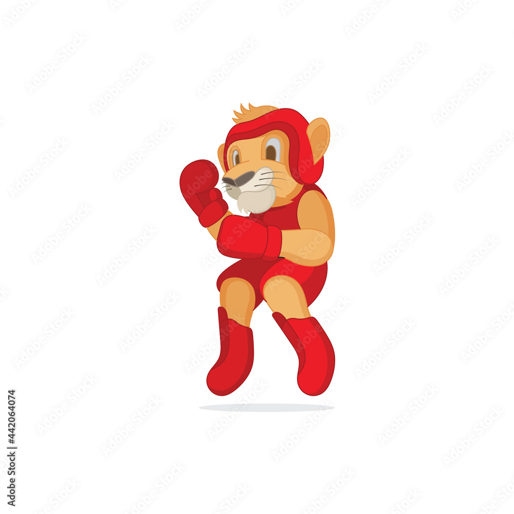 Boxing mascot young lion. Boxing logo with cartoon style drawing lion ...