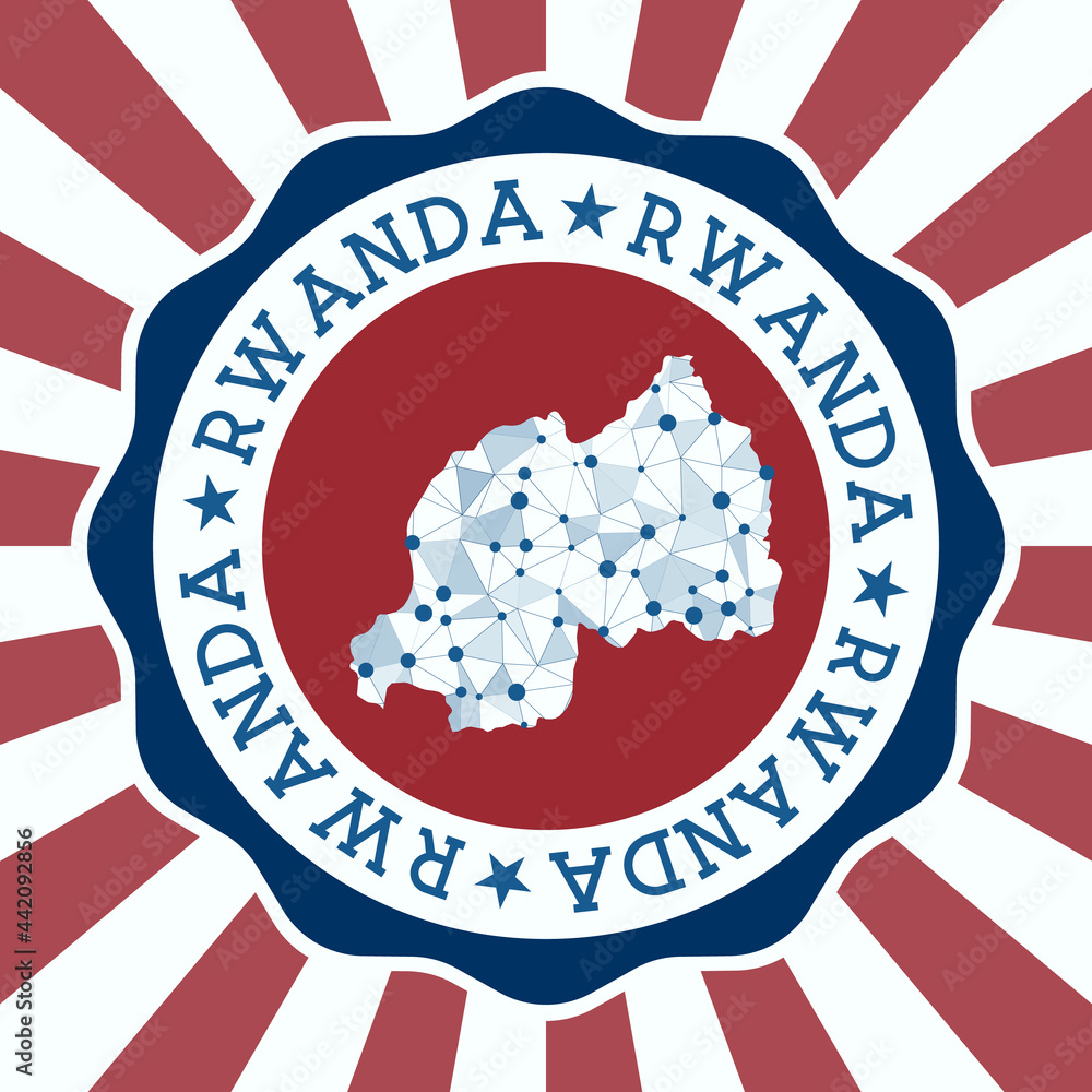 Rwanda Badge. Round logo of the country with a triangular mesh map and ...