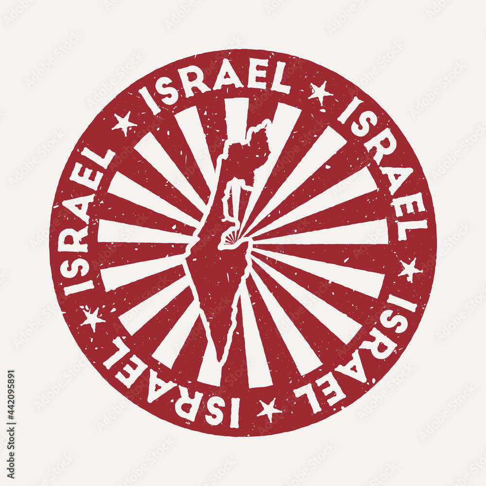 Israel stamp. Travel red rubber stamp with the map of the country ...