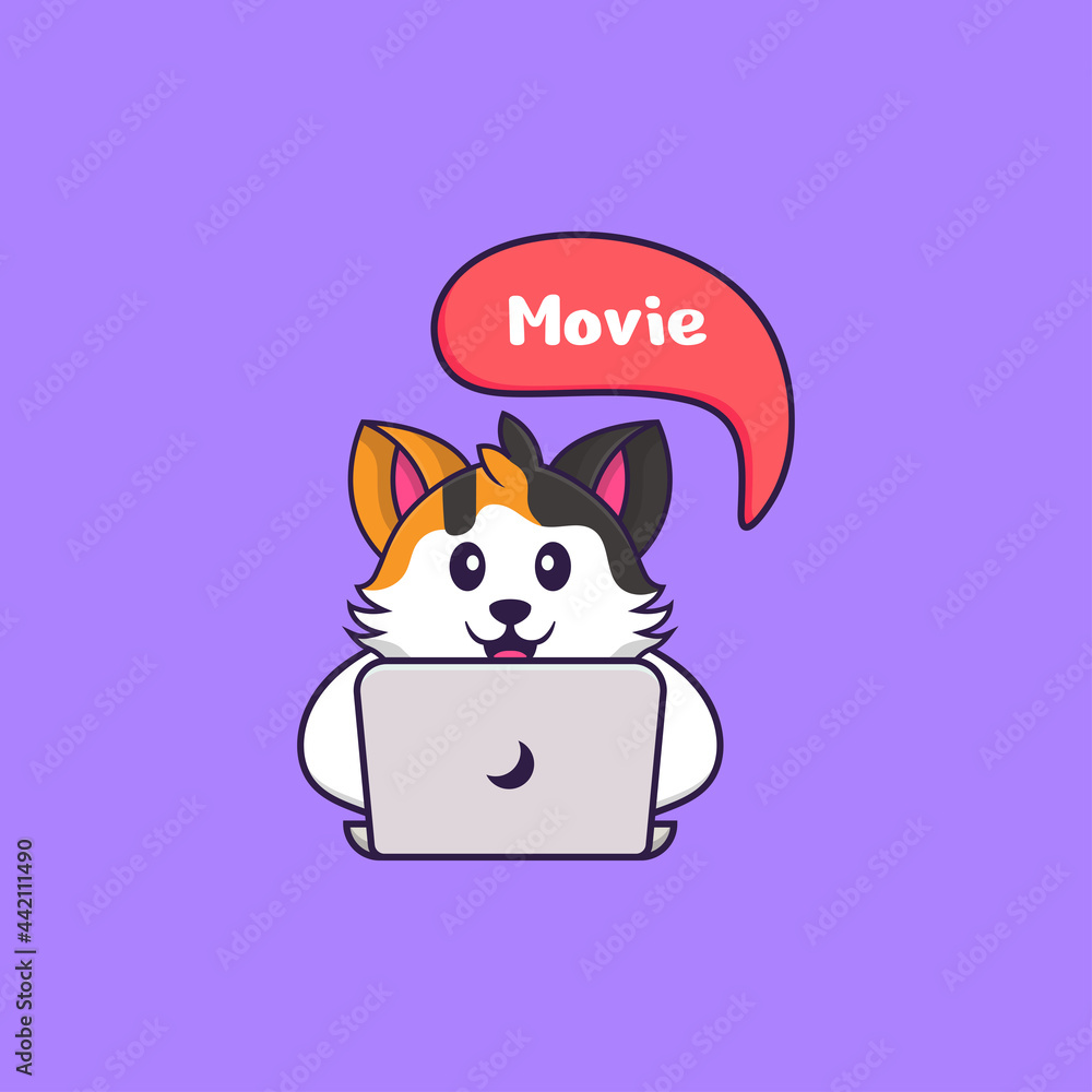 Cute cat is watching a movie. Animal cartoon concept isolated. Can used ...