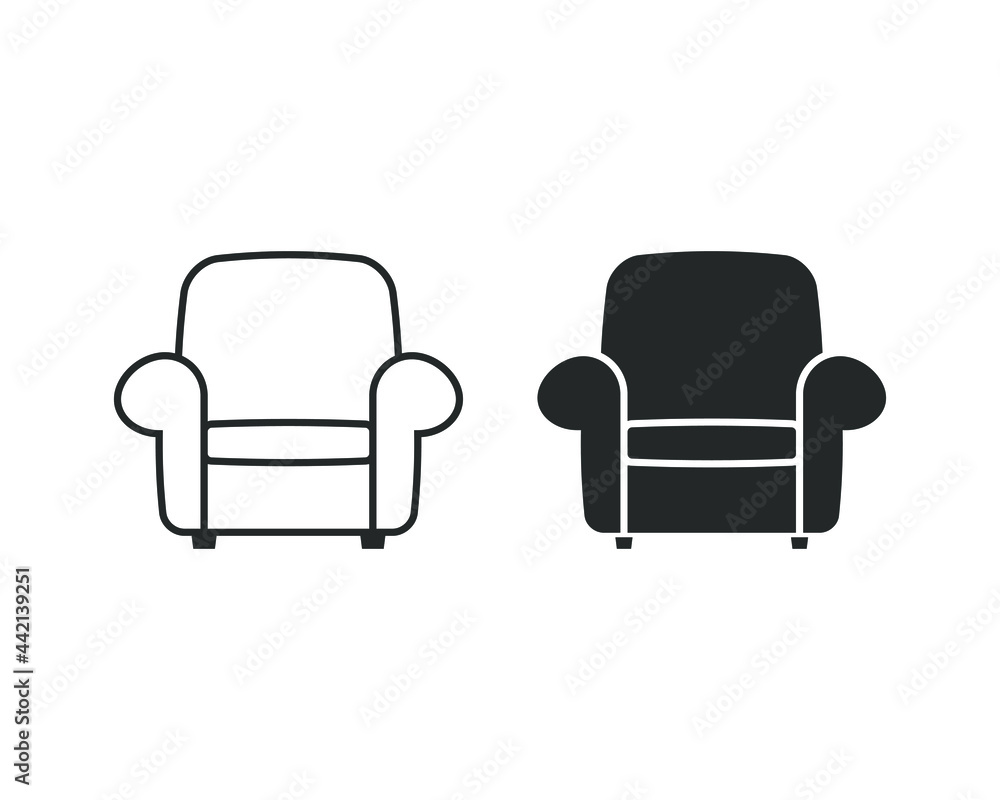 Armchair icon. Sofa symbol. Couch lounge sign. Living room interior ...