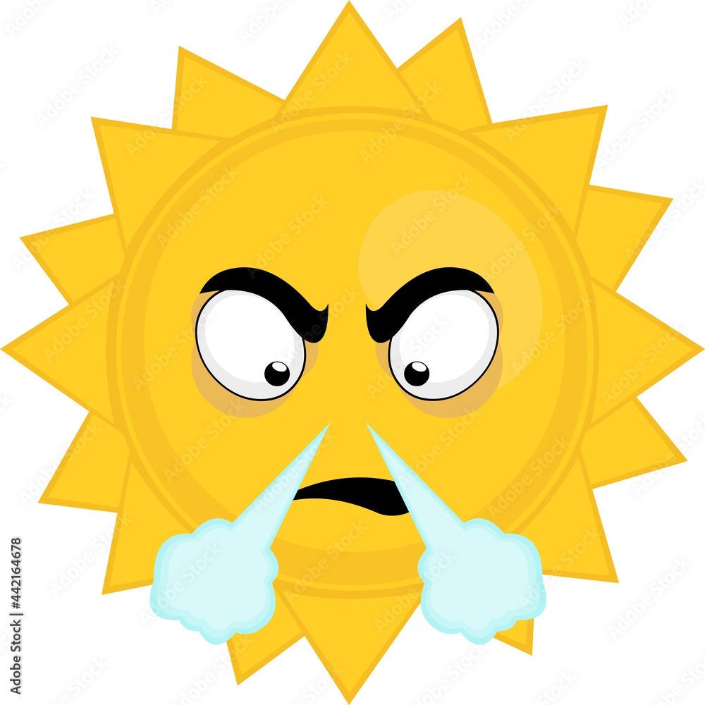 Vector emoticon illustration of cartoon character of the sun with an ...