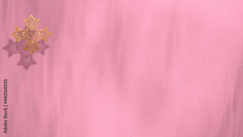 Liturgical rose pink velvet, golden Christian Coptic Orthodox Cross. 3D ...